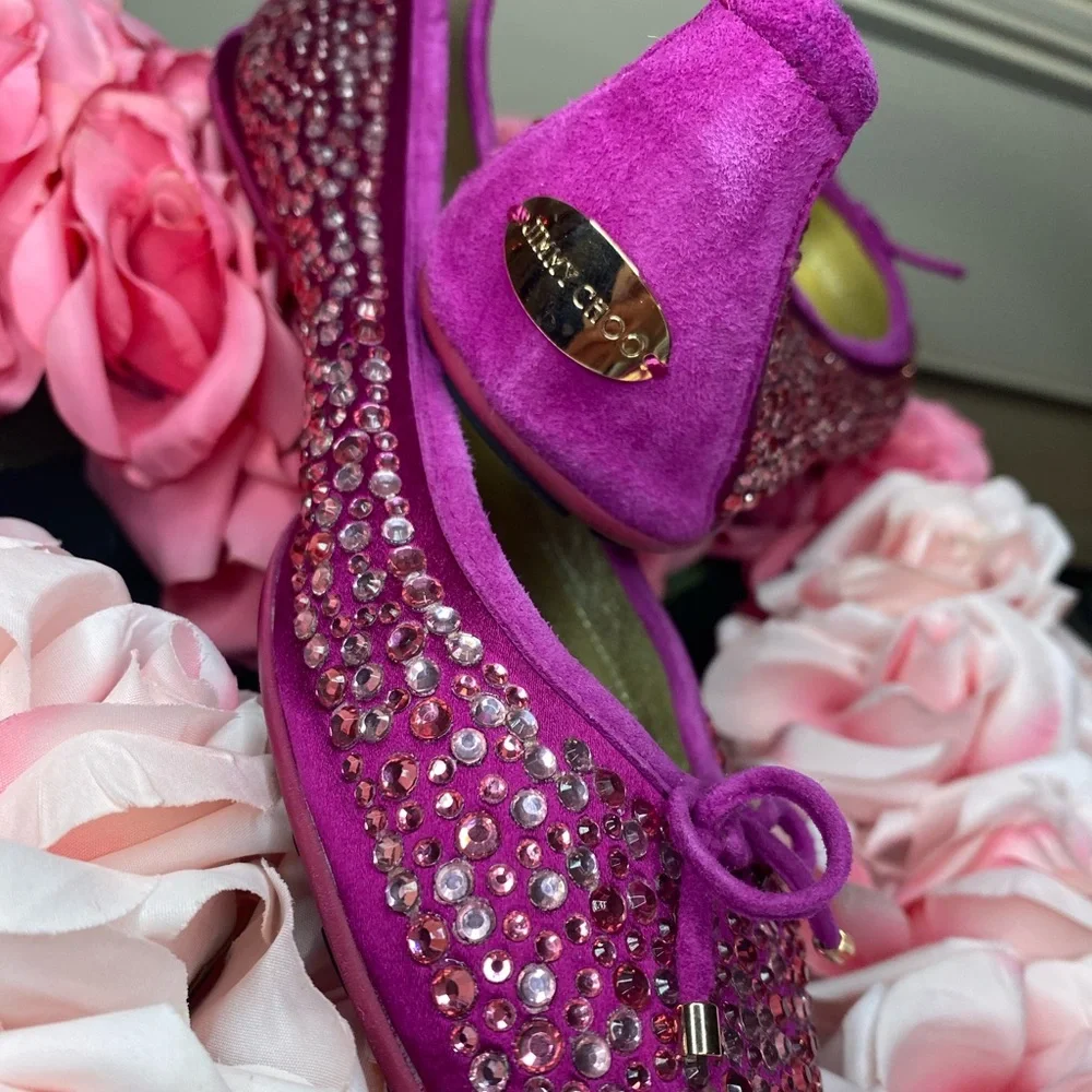 Jimmy Choo | Shoes | Jimmy Choo Pink Crystal Embellished Ballet Flats ...